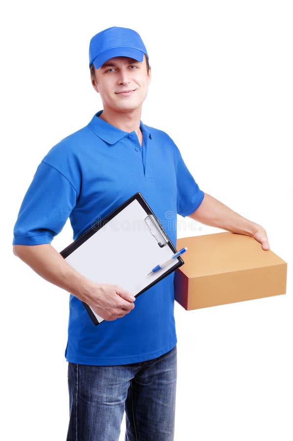 Courier in blue uniform stock image. Image of form, young - 18375413