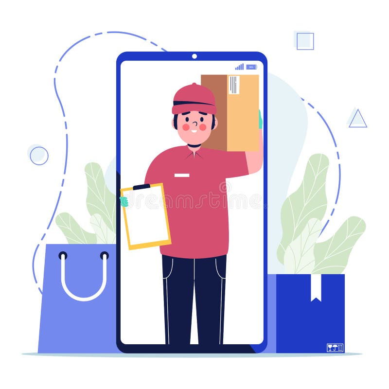 A Courier with a Box and Clipboard in His Hands is Shown on the Screen ...