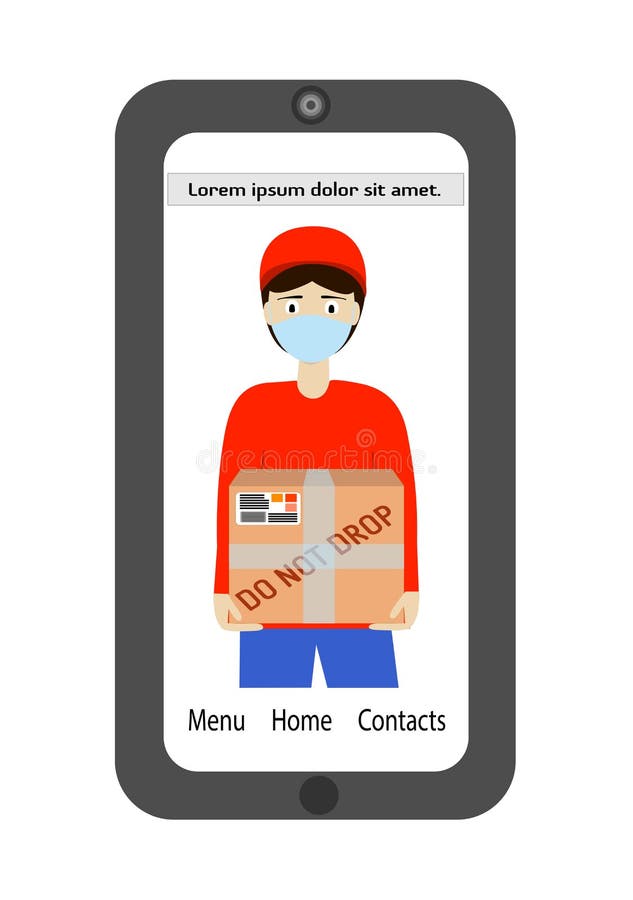 A Courier with a Box in His Hands is Shown on the Screen of a Mobile ...