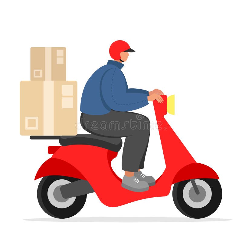 A Courier with a Boxes Rides a Red Scooter Stock Vector - Illustration ...