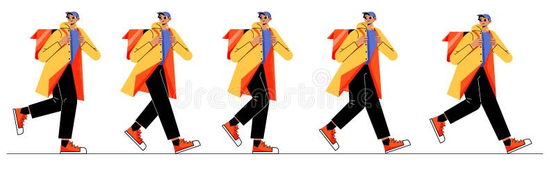 Walk Sequence Animation. Woman in Motion, Full Moving Cycle by Steps ...