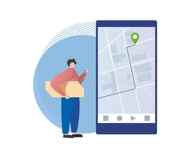 Modern Deliveryman Using Navigation App on Mobile Phone Stock Vector ...