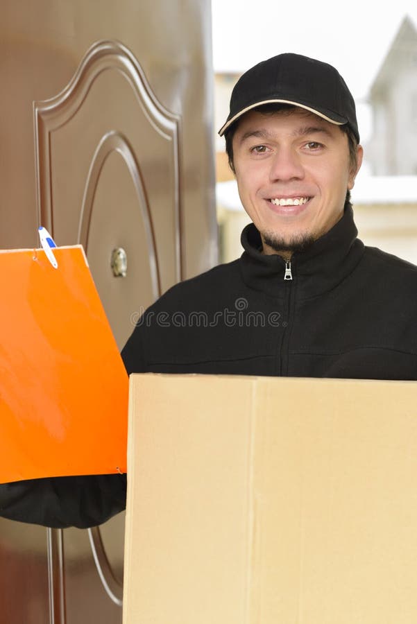Courier Delivering a Package Stock Image - Image of express, mail: 63360893