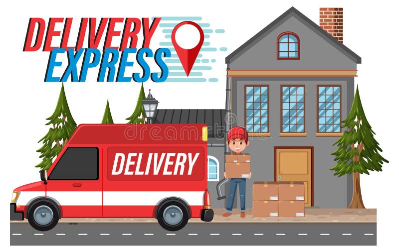 Courier Delivering Packages with Delivery Express Logo Stock Vector ...