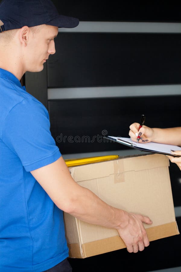 Courier Delivering a Parcel Stock Image - Image of document, delivering ...