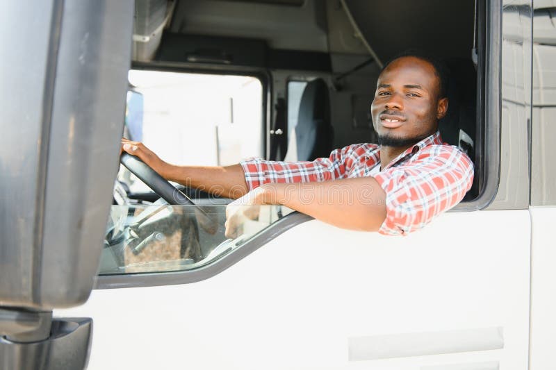 Courier Delivery. Black Man Driver Driving Delivery Car Stock Image ...