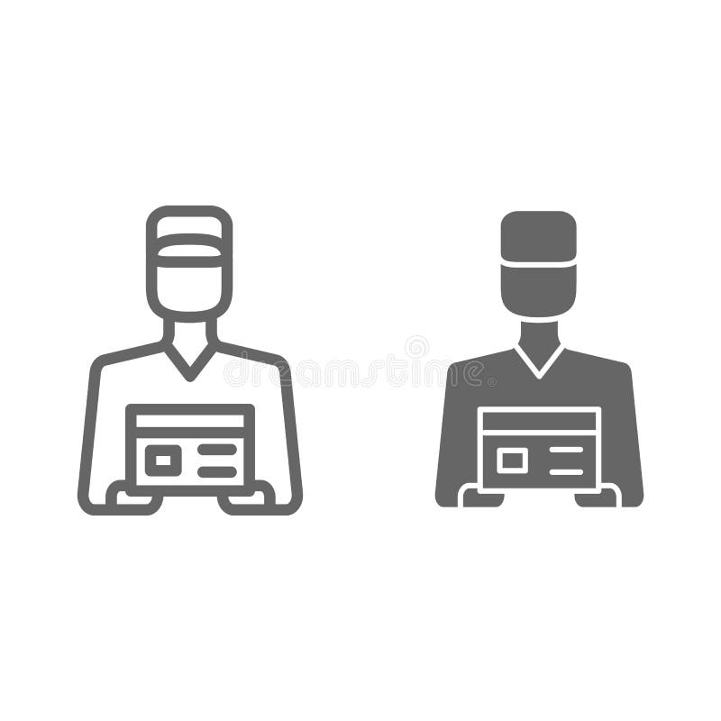 Courier Delivery Service Line Icon, Logistics Symbol, Delivery Man ...