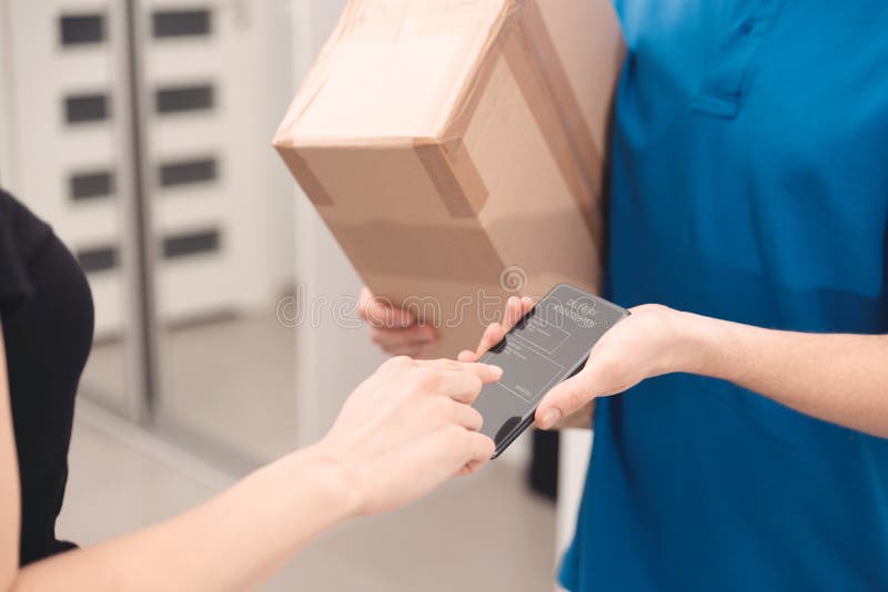 Courier Delivery Service. Parcel Receiving Stock Photo - Image of ...