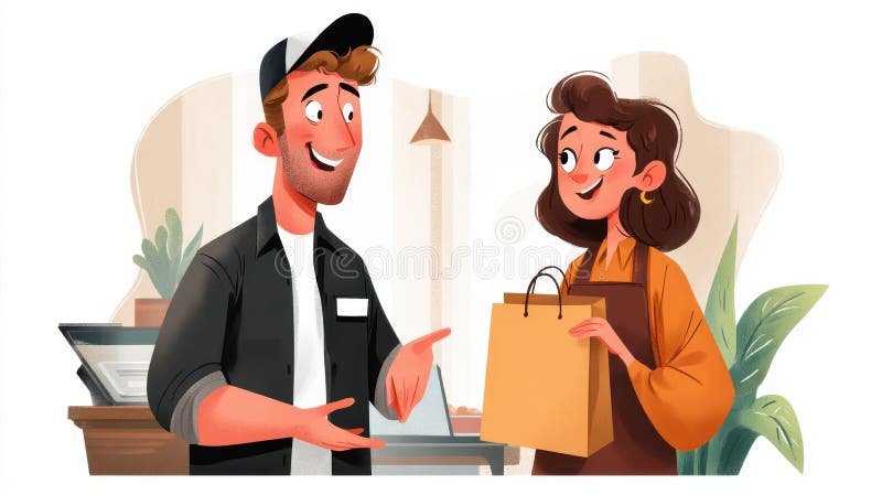 Courier Interacts with Restaurant Staff Member during Delivery at a ...