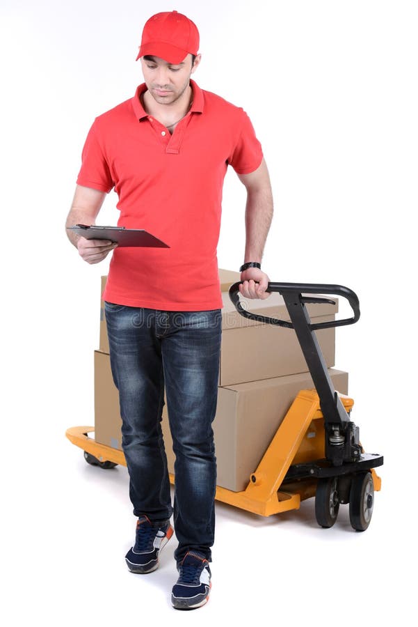 Delivery man stock image. Image of male, cardboard, background - 23968313