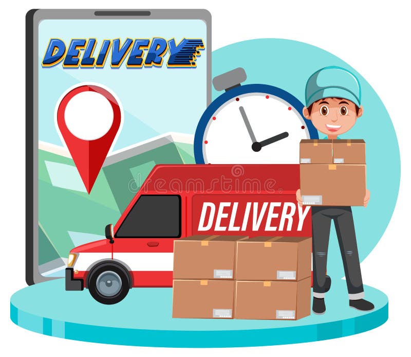 Courier Holding a Package with Delivery Panel Van Stock Vector ...