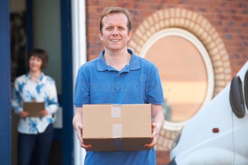 Courier Making Delivery To Client Office Stock Photo - Image of client ...