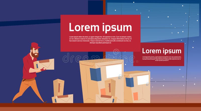 Courier Man Carry Box Delivery Package Post Service Banner Copy Space ...
