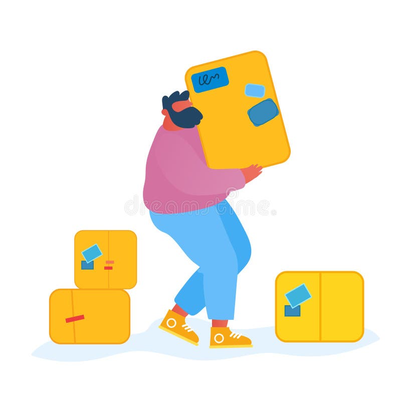 Courier Man Carry Parcel Boxes Isolated on White Background. Package ...