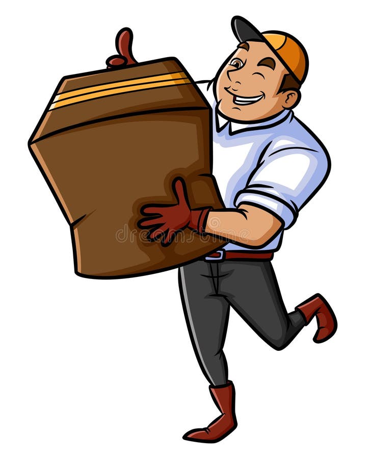 The Courier Man is Holding the Big Box Stock Vector - Illustration of ...