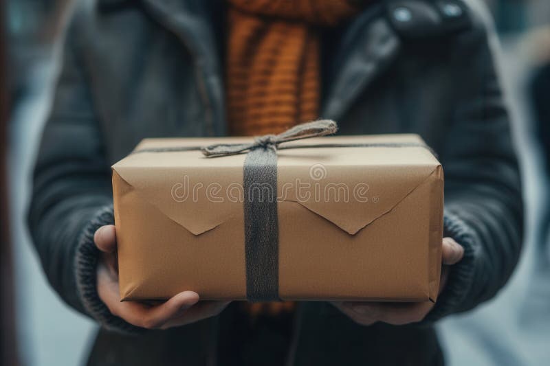 Courier Delivering a Priority Document Package on a Doorstep at Daytime ...