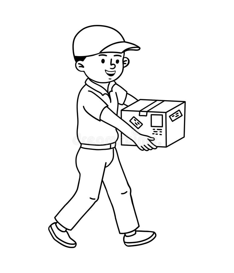 A Courier or a Postman with a Parcel in His Hands. Stock Illustration ...