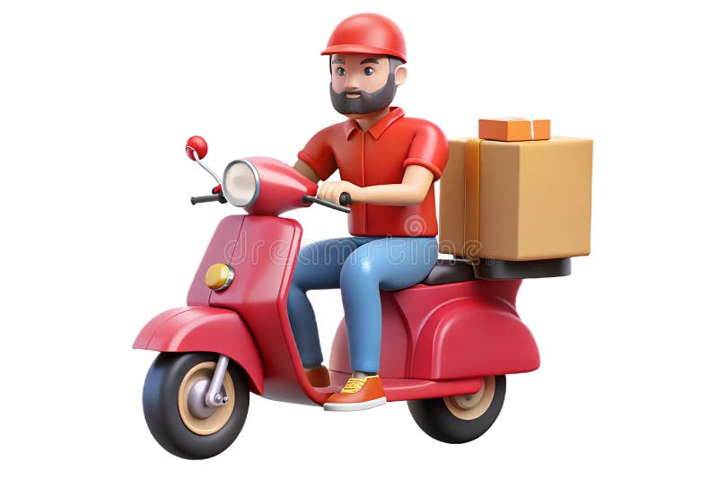 Courier on Red Scooter Delivering Parcels Stock Illustration ...