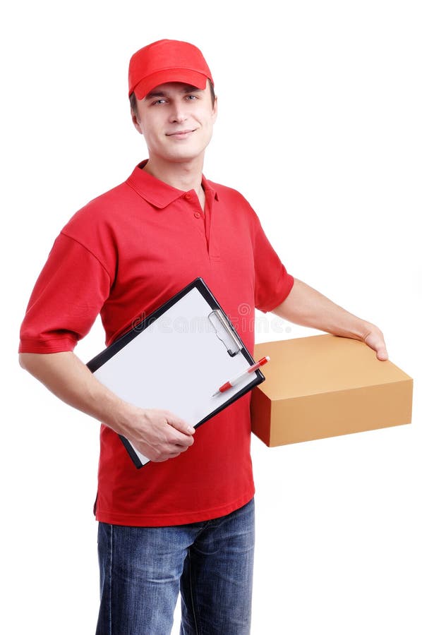 Delivery Courier with Package Stock Photo - Image of girl, carton: 13631734