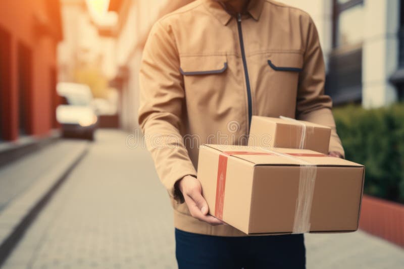 Courier& X27;s Hands Close-up: a Postman Confidently Holds a Package ...