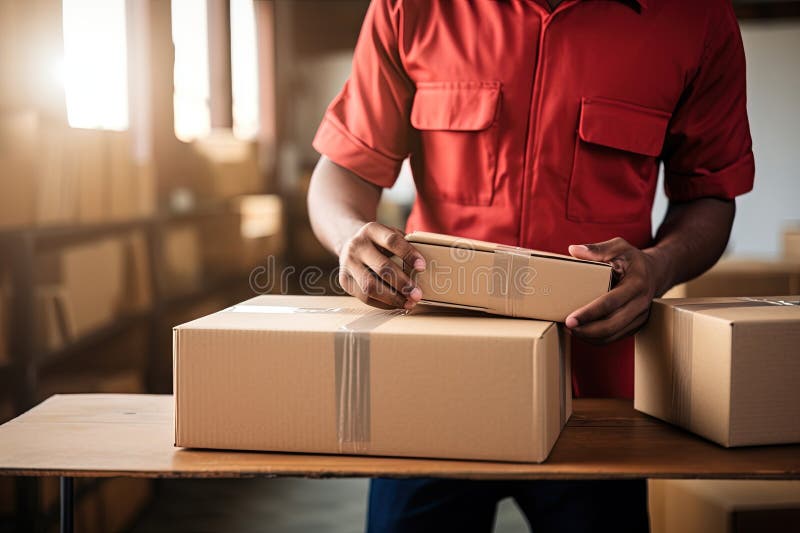 Courier Scanning a Package before Delivery. Generative AI Stock Image ...