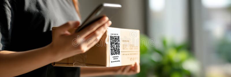 Courier Scans QR Code on a Delivered Package To Confirm Receipt and ...