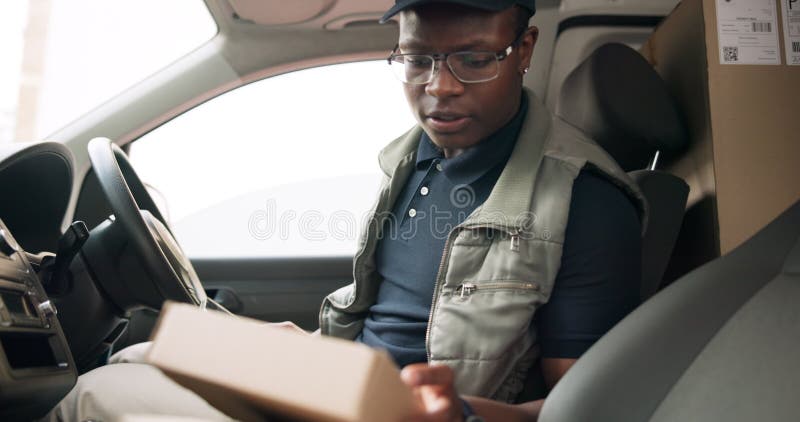 Courier, Tablet and Box with Customer, Information and Ecommerce with ...