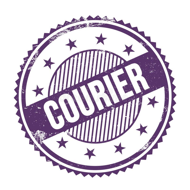 COURIER Text Written on Purple Indigo Grungy Round Stamp Stock ...