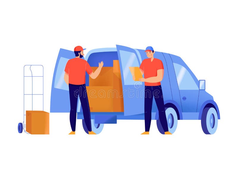 Couriers Loading Van Composition Stock Vector - Illustration of ...