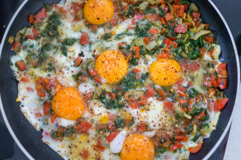 In the Course of Making Breakfast with Fresh Eggs and Vegetables Stock ...