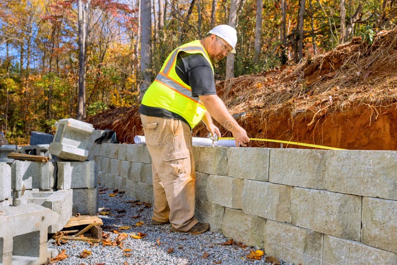 In Course of Mounting Retaining Walls by Cement Blocks, Construction a ...