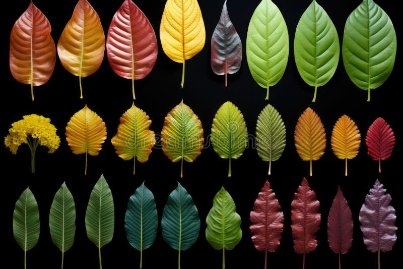 Courses of Different Leaf Types Arranged by Color Stock Photo - Image ...
