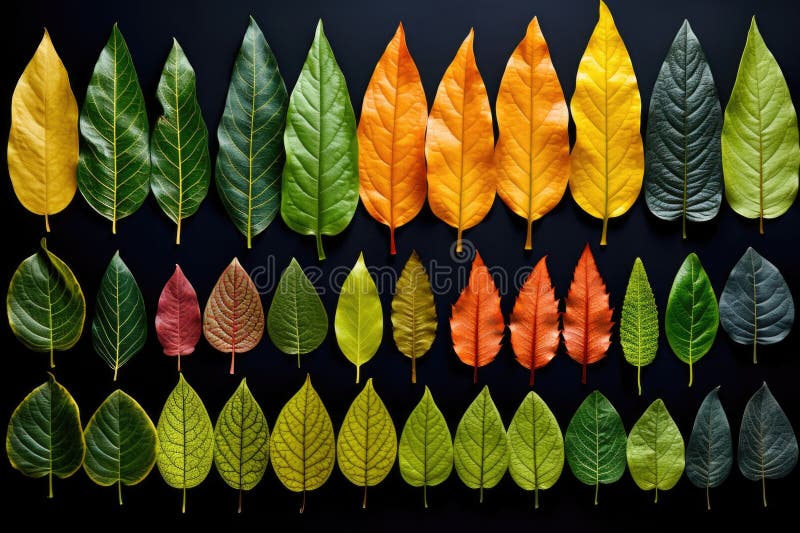 Courses of Different Leaf Types Arranged by Color Stock Photo - Image ...