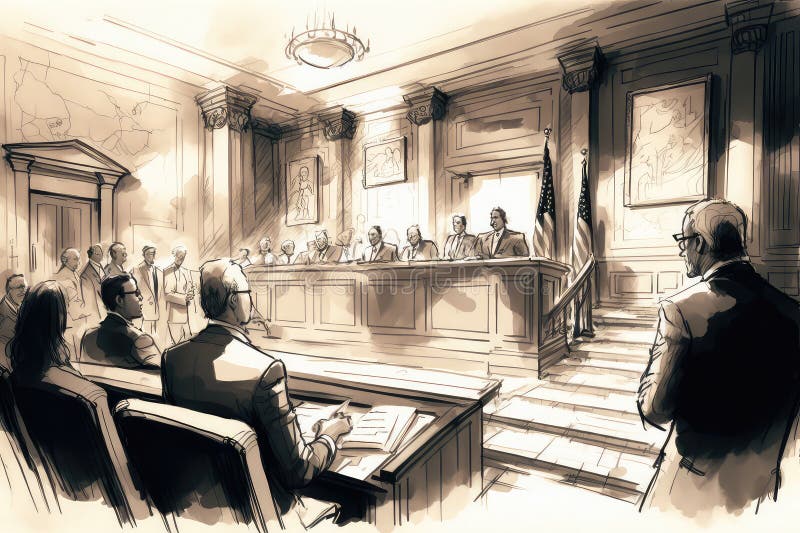 Court Session in USA, Sketch of Trial. Generative AI Stock Illustration ...