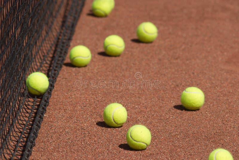 Court, Tennis Balls and Net Closeup Stock Image - Image of brown ...