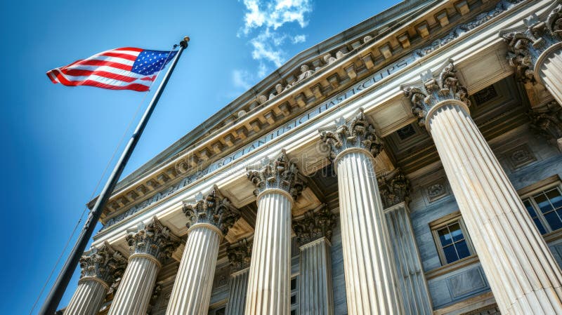 A Courthouse Building with Columns and a Flag, Representing Stock ...