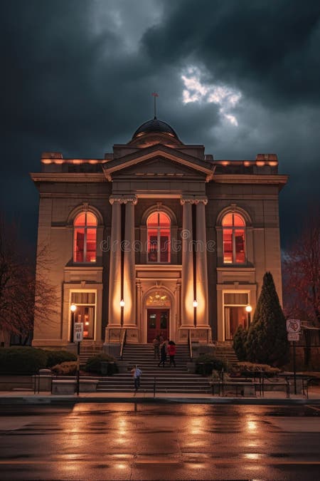Courthouse Exterior with Dramatic Lighting Stock Illustration ...