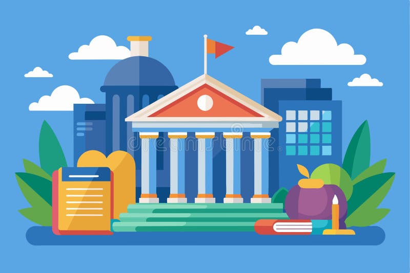 A Courthouse Features Prominently with a Book, Surrounded by ...