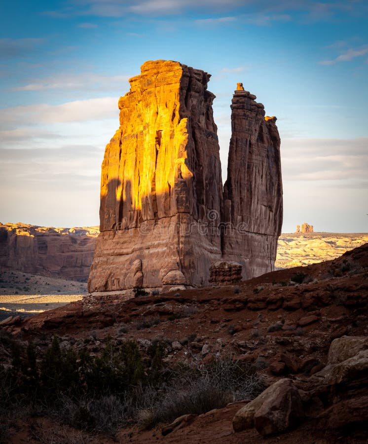 Courthouse Rock in Arches National Park at Sunset Stock Image - Image ...