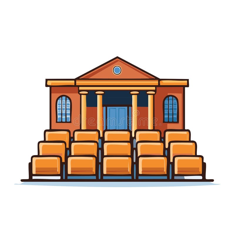 Courtroom with Tiered Seating and Classical Building Exterior ...