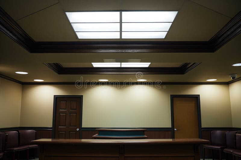 A Courtroom Witness Box Empty Under Ceiling Lights Stock Illustration ...