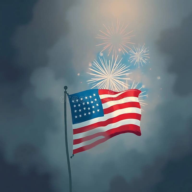 Star-Spangled Fireworks Fusion – Glowing Particles, Motion Blur Flag ...