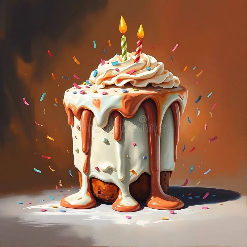 Joyful Decay Art: Birthday Cake Melting Amidst Floating Confetti ...