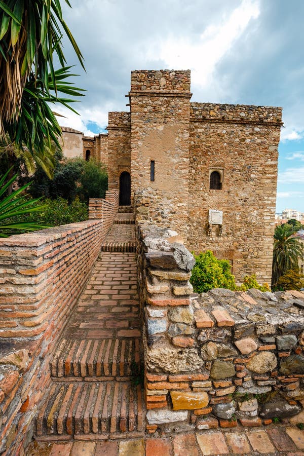 Fountain And View In The Alcazaba Castle In Malaga Spain Stock Image ...