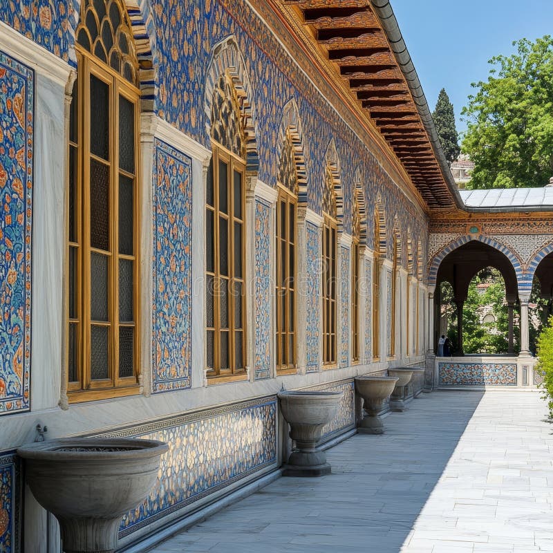 The Courtyard of Alhambra Palace in Granada, Spain Stock Illustration ...