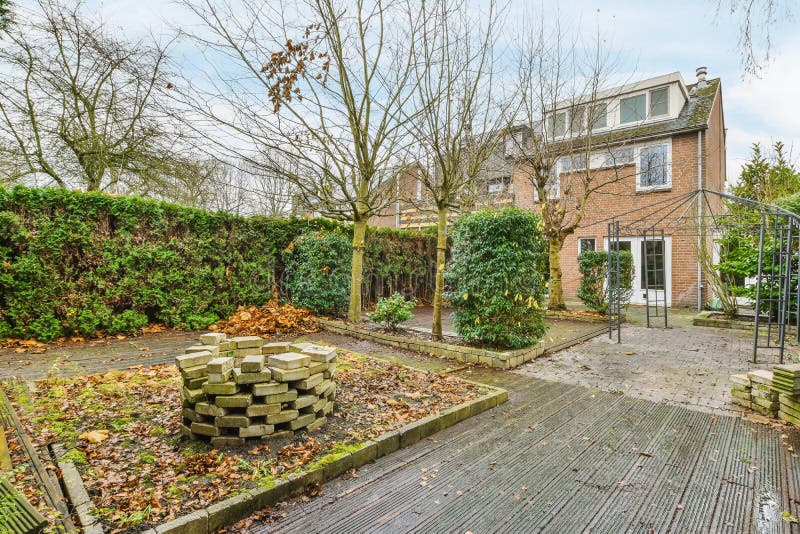 Courtyard with Beautifully Laid Paths and Trees Stock Photo - Image of ...