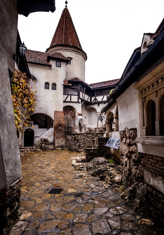 Courtyard of Bran Castle editorial stock photo. Image of touristic ...