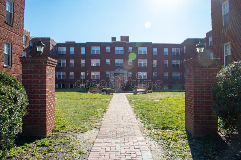 Courtyard of Brick Building Stock Image - Image of brick, garden: 75767275