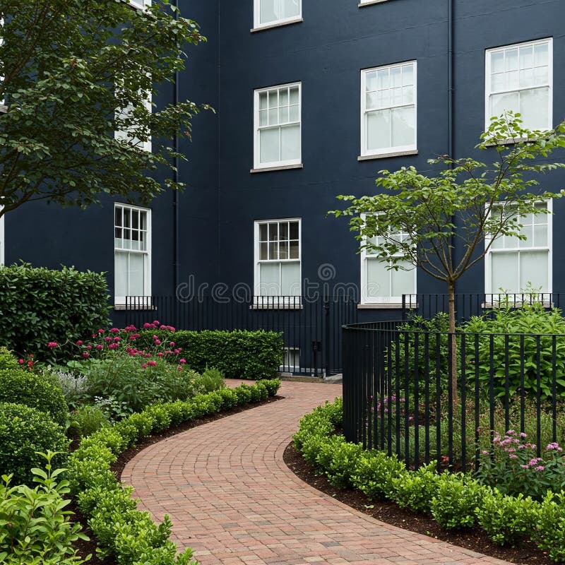 Courtyard Brick Path Dark Blue Facade (Generated with AI) Stock ...