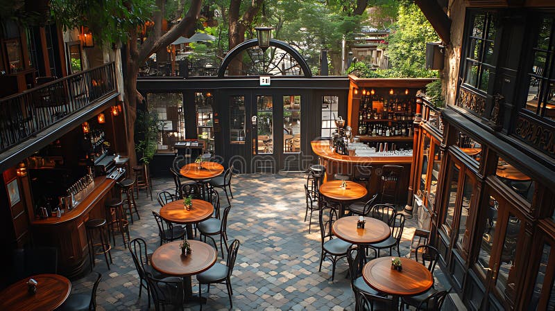 Courtyard Cafe Patio Restaurant Tables Drinks Sun Stock Illustration ...